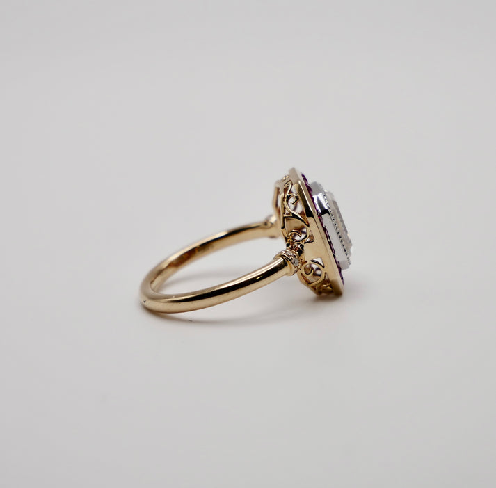 1.5 Carat Portrait Cut Moissanite or Diamond Art Deco Ring with Cal...