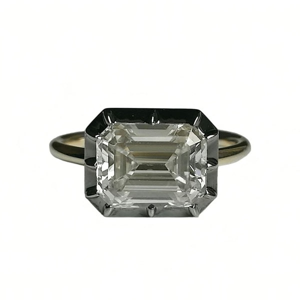 Georgian Victorian Emerald Cut Moissanite Button Back Collet Ring in ...