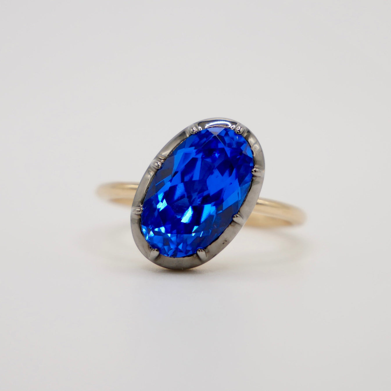 Georgian Victorian Oval Blue Sapphire Button Back Collet Ring ...
