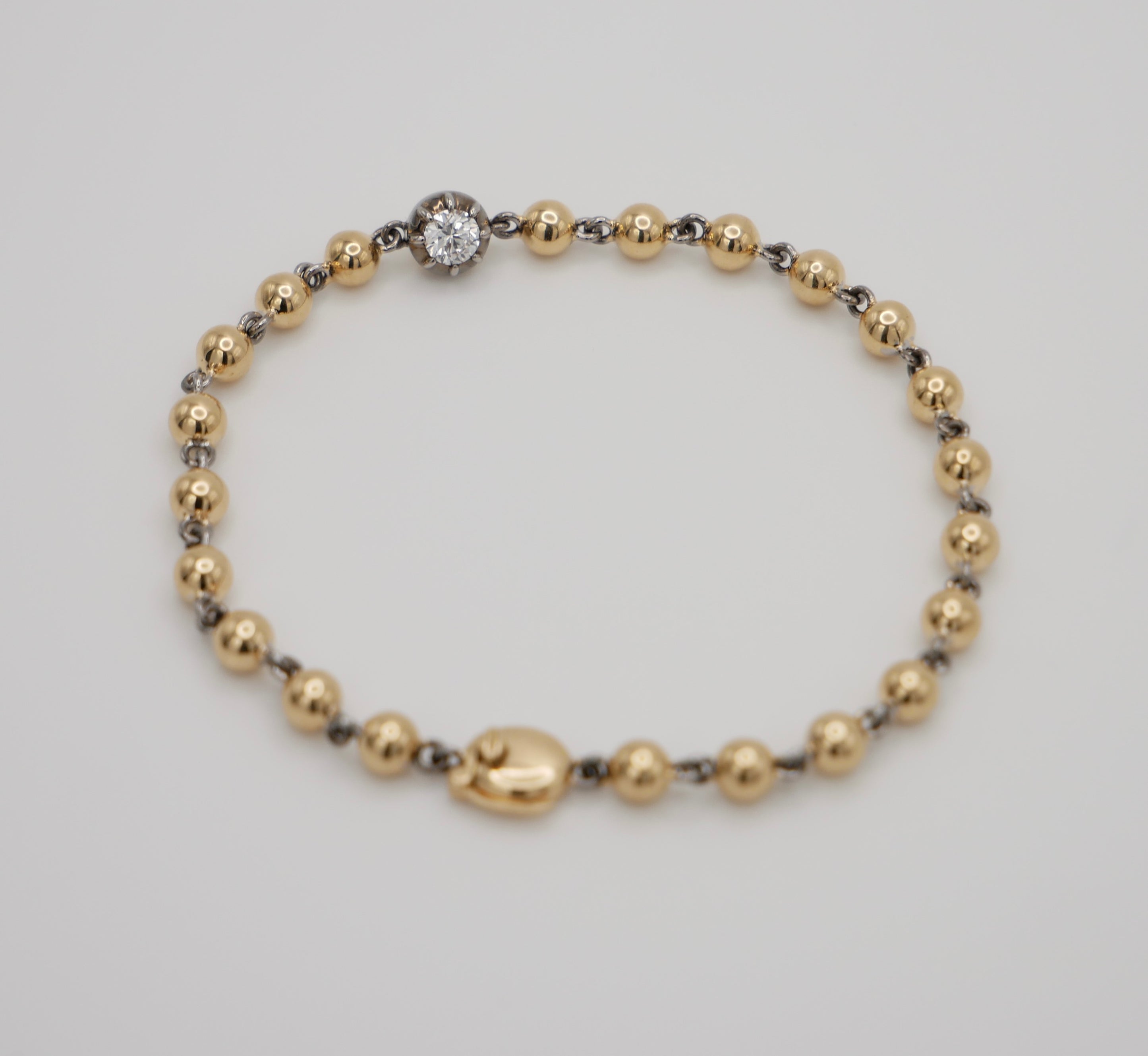 Ball Chain Georgian Victorian Bracelet wth 0.25 ct Moissanite or Lab ...