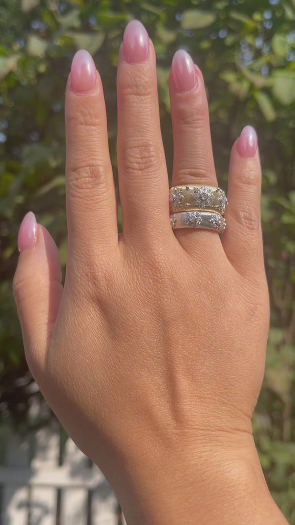 18K Gold Engraved Fabric Silk Diamond Ring